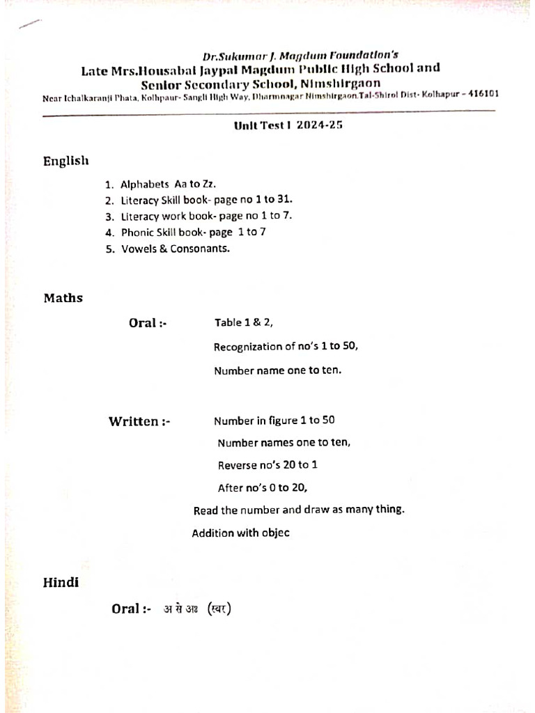 SR - KG Syllabus | PDF