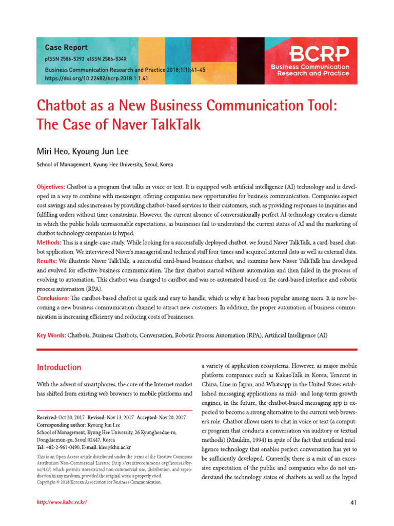 33-Chatbot As A New Business Communication Tool - The Case of Naver TalkTalk, Business ...