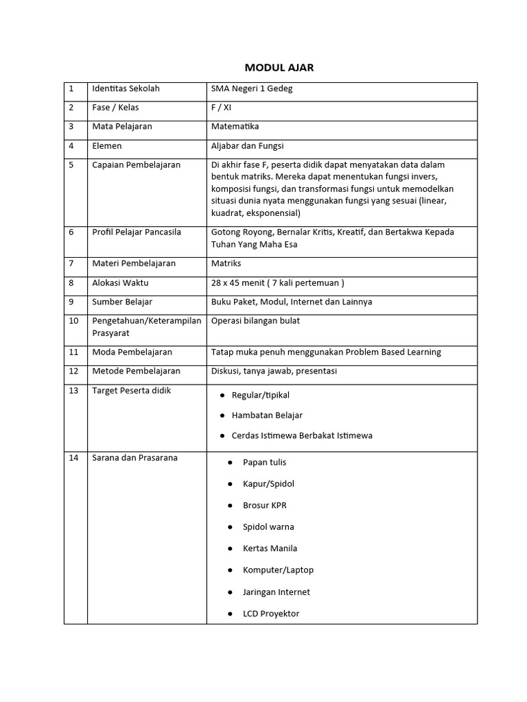 MODUL AJAR - Matriks | PDF | Pengembangan Diri