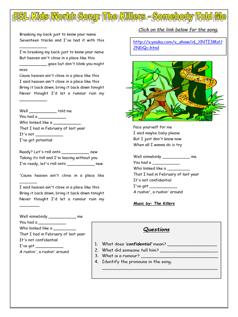 Somebody Told Me Song Worksheet | PDF