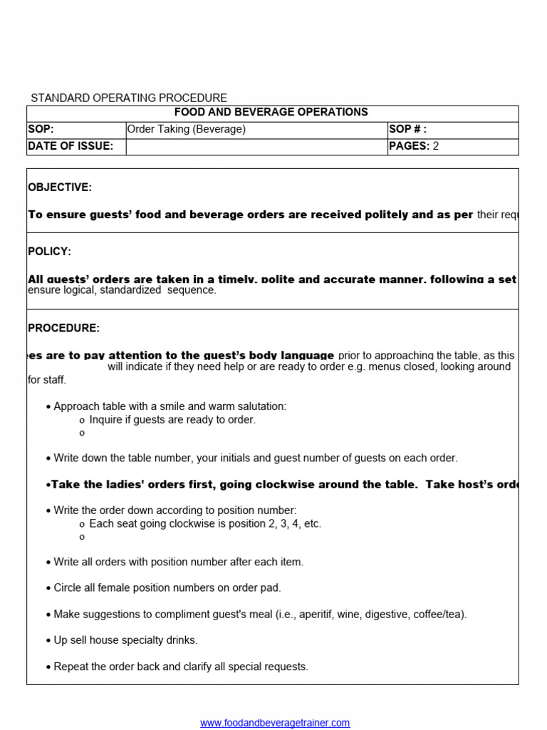 SOP-Take-Beverage-Order | Download Free PDF | Waiting Staff | Drink