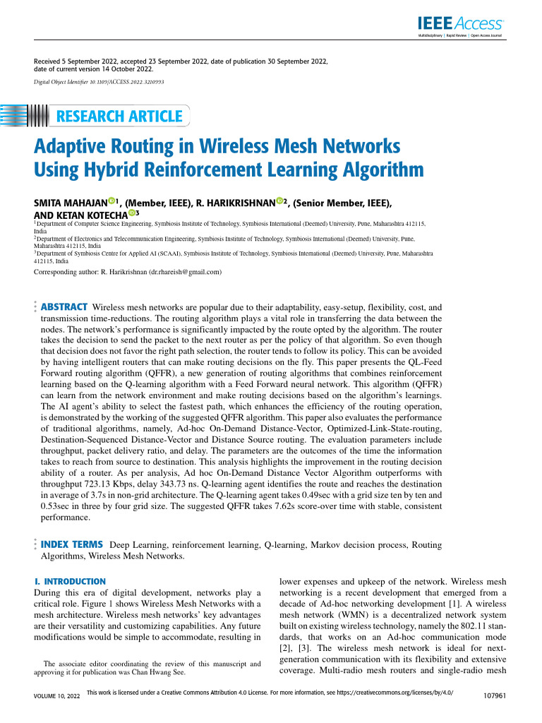 Adaptive Routing In Wireless Mesh Networks Using Hybrid Reinforcement Learning Algorithm