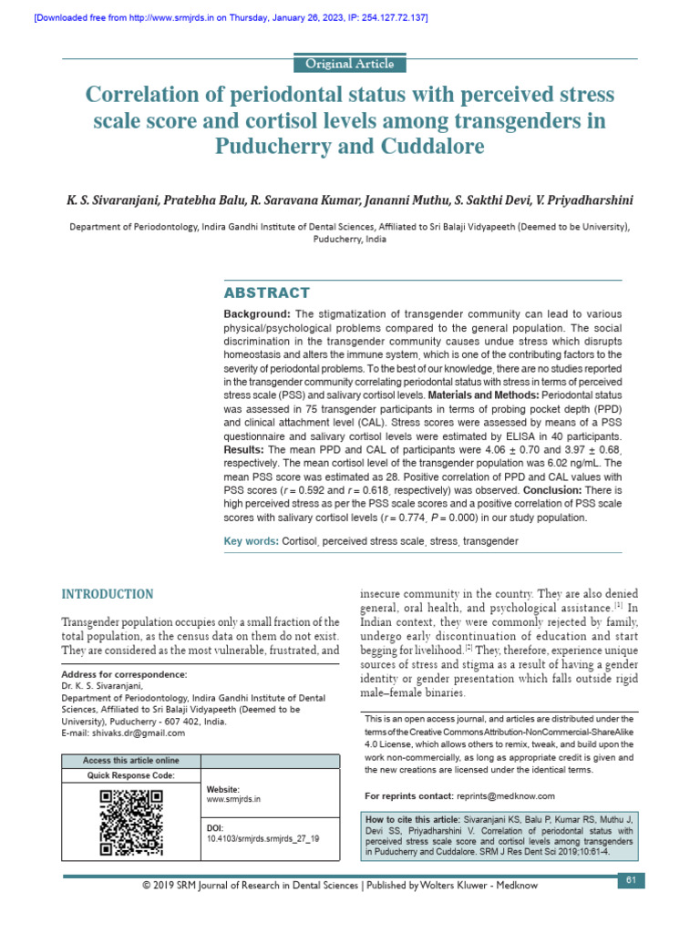 Perio Transgender Pdy | PDF | Periodontology | Stress (Biology)