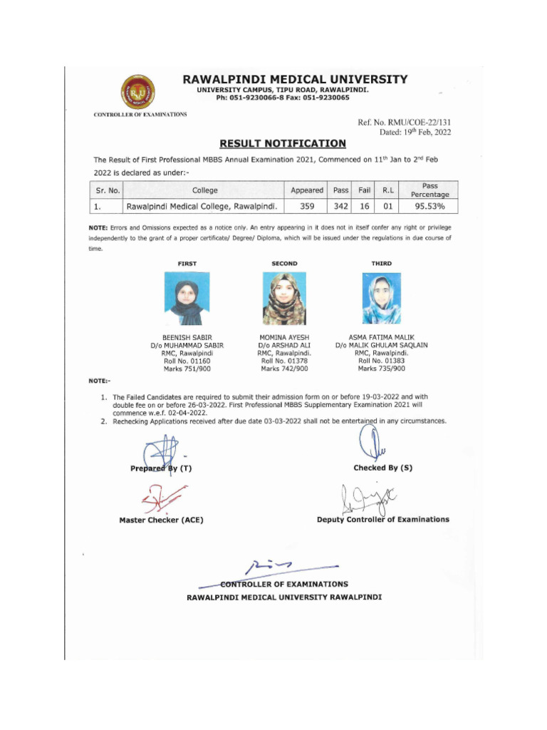 MBBS-1st-Prof.-Annual-Examination-2021-Result-Notification | PDF