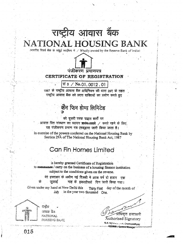NHB Registration Certificate | PDF