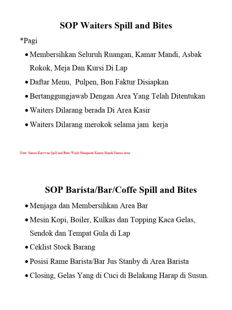 SOP WAITERS, KASIR,BAR,KITCHEN | PDF