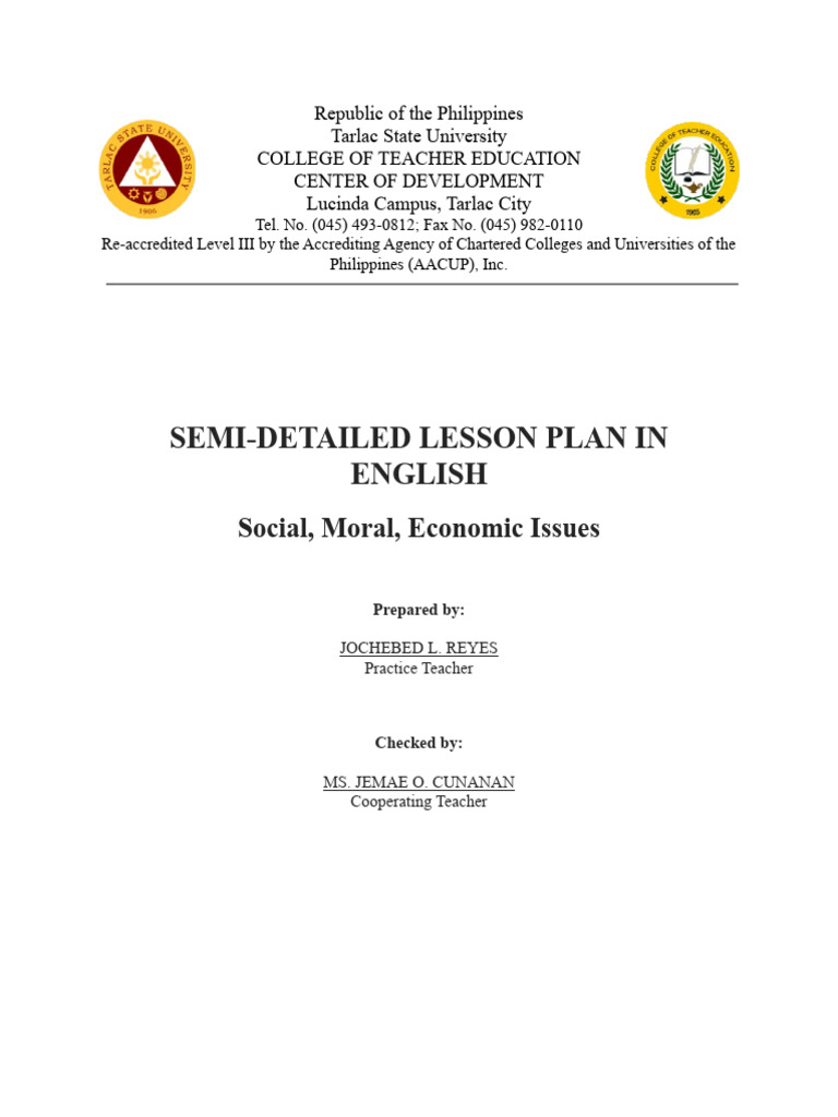 Lesson Plan Social Moral Economic Issues | PDF | Teachers | Lesson Plan