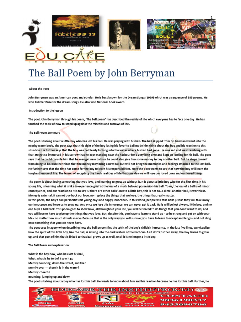 9 The Ball Poem by John Berryman | PDF | Epistemology | Knowledge