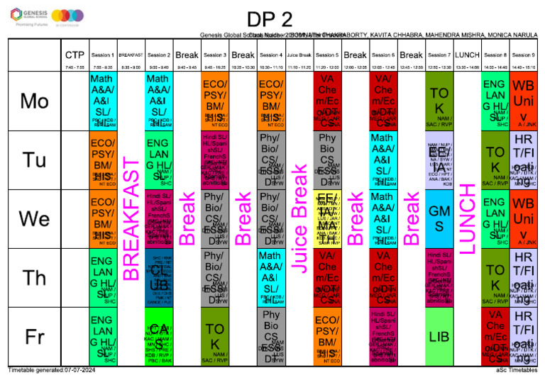 DP2 Timetable 2024-25 | PDF