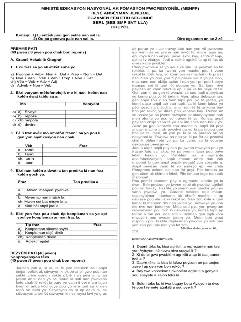 Teks Model 2024 - Kreyol | PDF