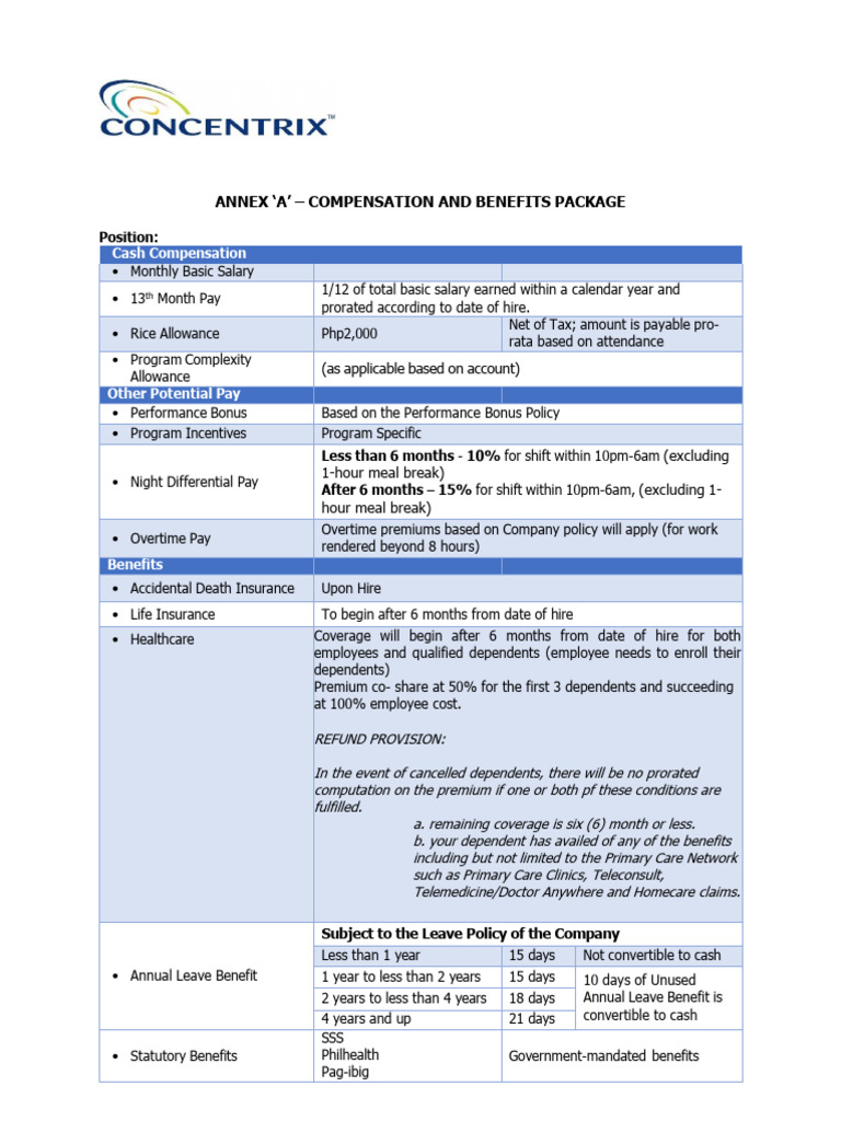 ANNEX A - Compensation & Benefits (FT Agents) 03212024 | PDF ...