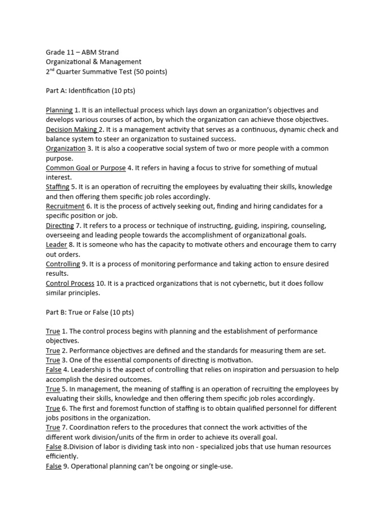 2nd Quarter Grade 11 Summative Exam | PDF | Leadership | Goal