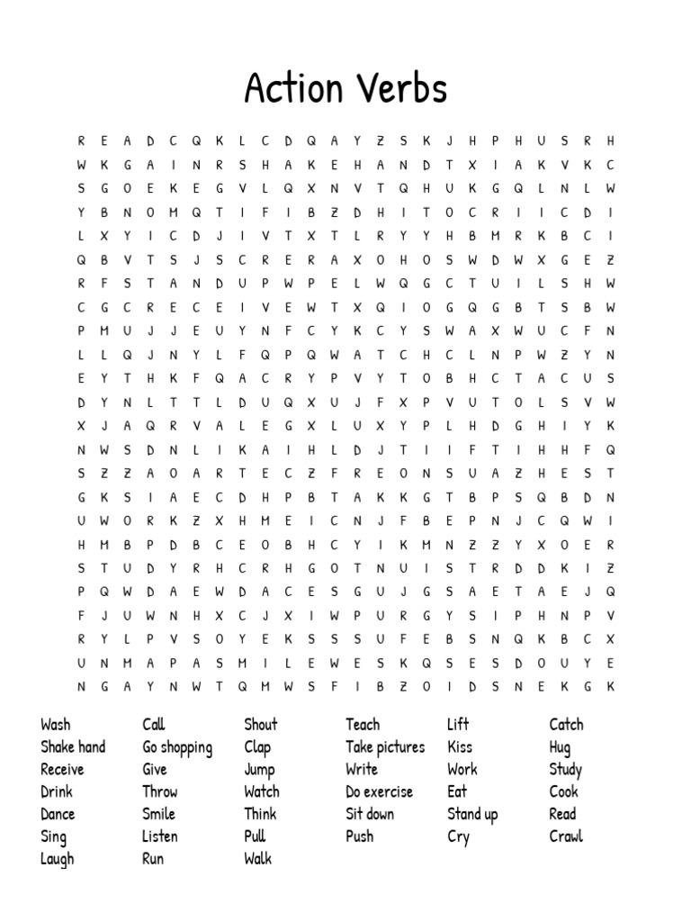 Action - Verbs - WORD SEARCH | PDF