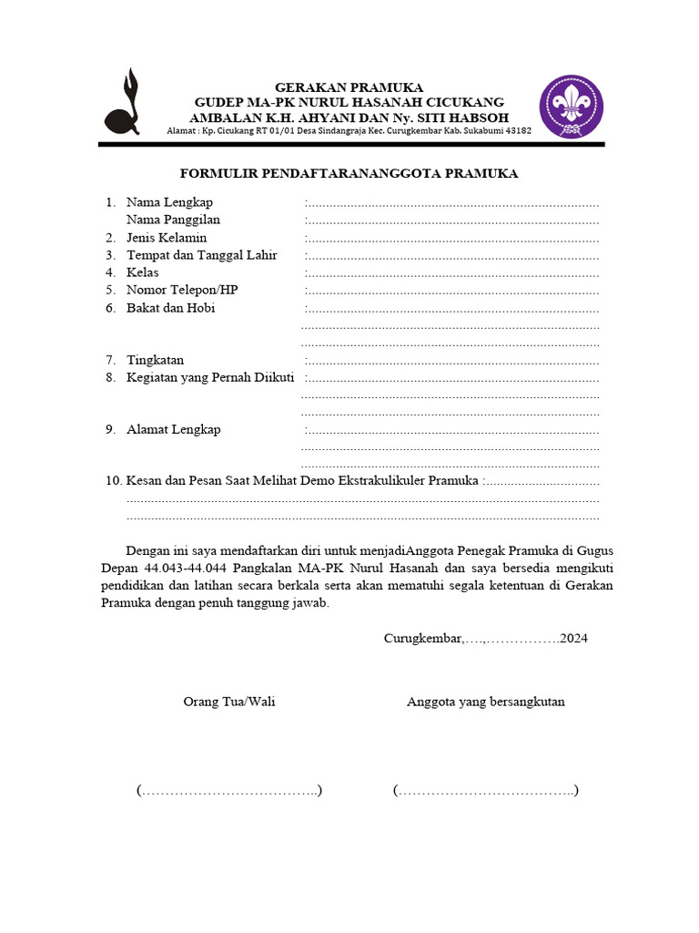 Formulir Pendaftaran Pramuka | PDF | Teknologi & Rekayasa