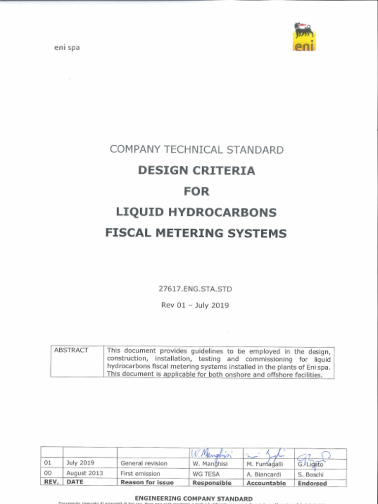 27617E01 Design Criteria For Liquid Hydrocarbons FISCAL METERING SYSTEM ...