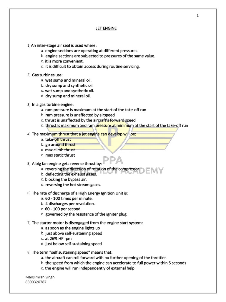 JET TEST QUESTIONS | Download Free PDF | Jet Engine | Gases