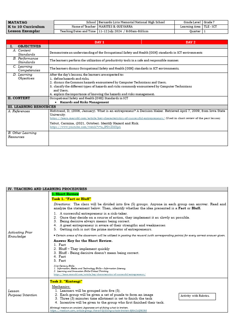 Grade 7 TLE ICT Lesson Exemplar | PDF | High Voltage | Vacuum Tube