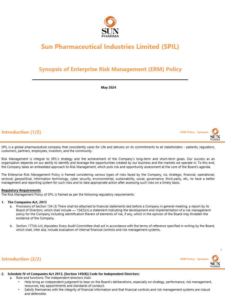 SPIL Enterprise Risk Management Policy | PDF | Risk Management | Risk