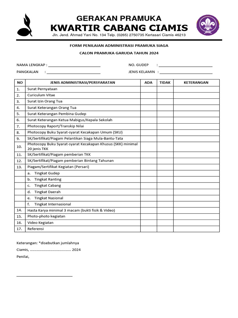 Form Penilaian Administrasi 2024 | PDF | Hukum