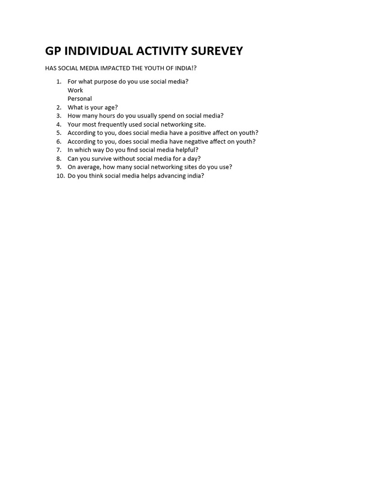 GP Individual Activity Surevey | PDF