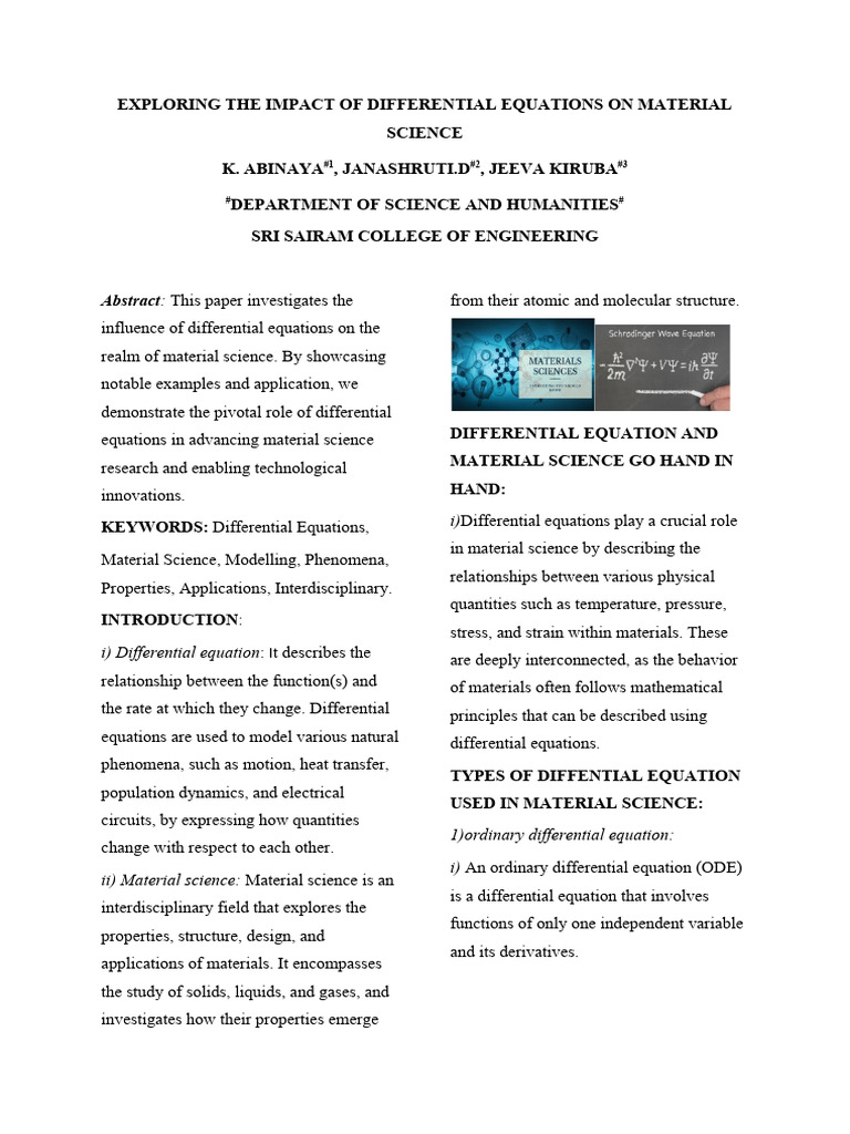 Differential Equations in Material Science | PDF | Equations ...