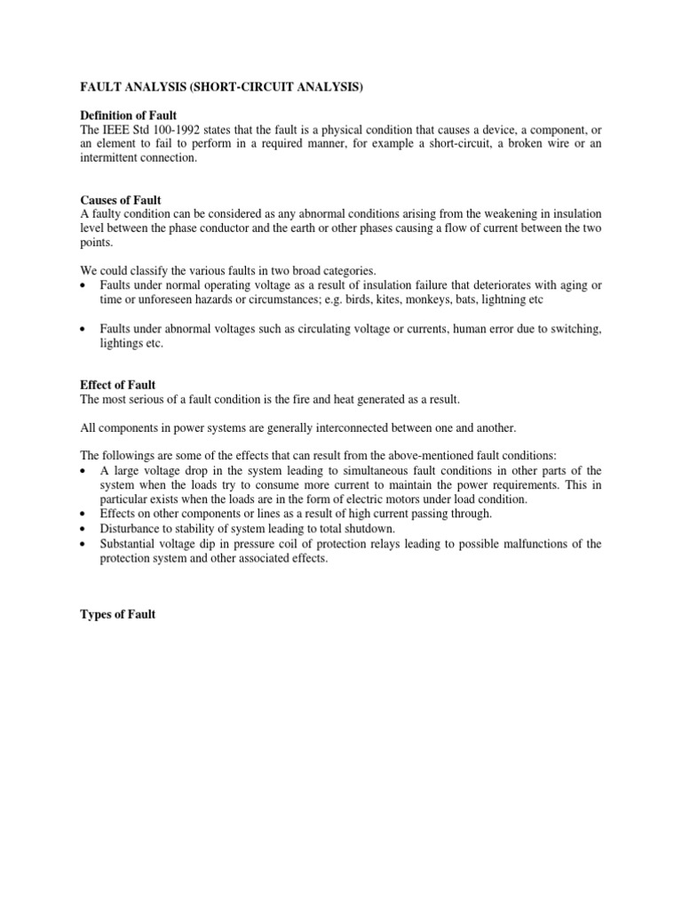Fault Analysis (Short-Circuit Analysis) Definition of Fault | PDF ...