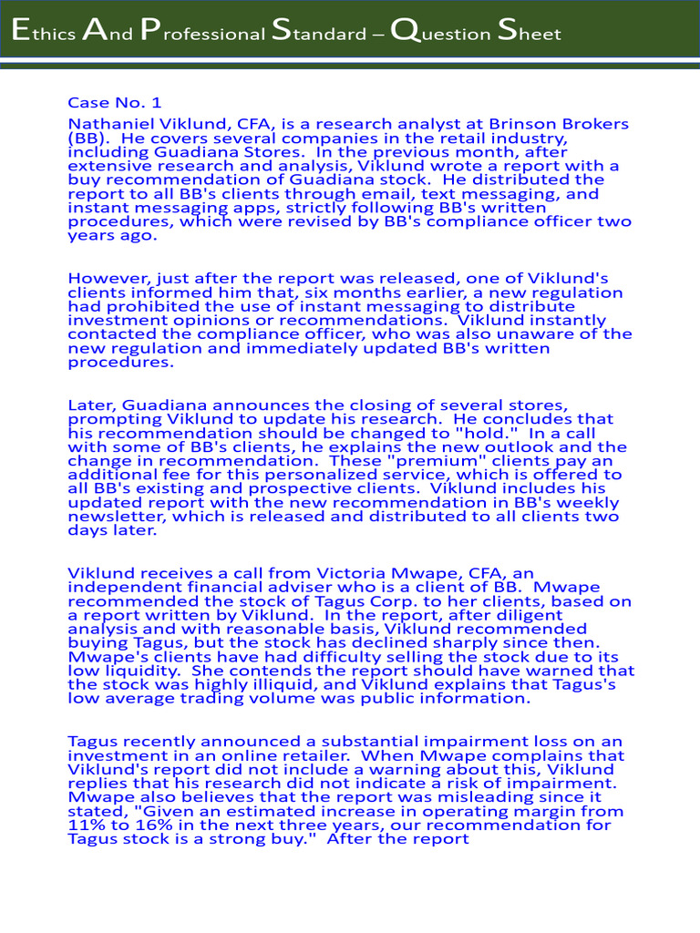 Ethical Standards in Investment Analysis | PDF | Initial Public ...