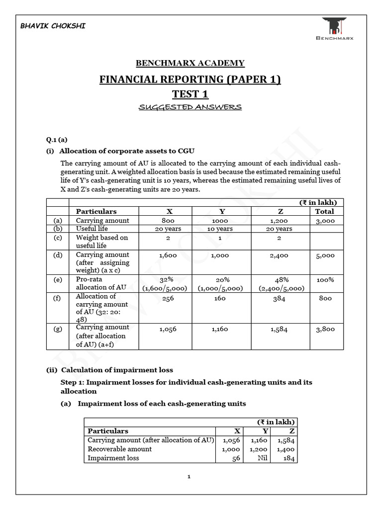 Financial Reporting (Paper 1) Test 1: Benchmarx Academy | PDF | Fair ...