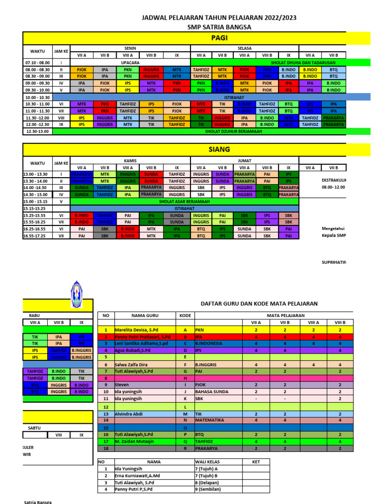 Jadwal Pelajaran SMP SB 2023-2024 | PDF