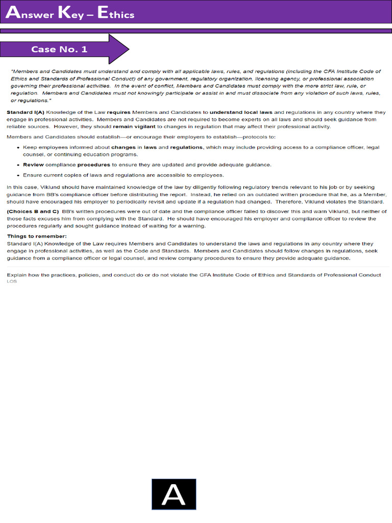 Ethics Case Answer Key Summary | PDF