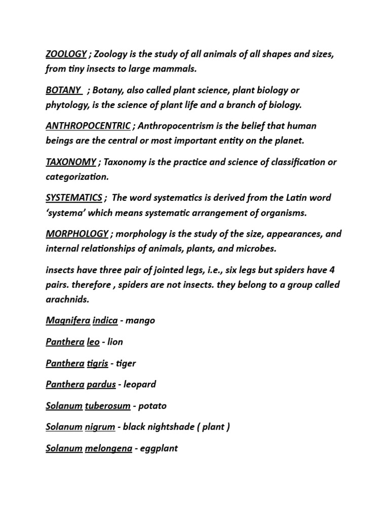 Zoology, Botany, and Taxonomy Basics | PDF | Social Science | Wellness