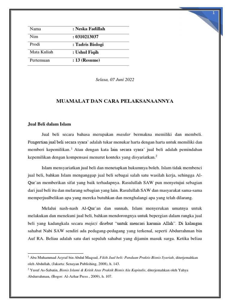 Jual Beli dan Hutang Piutang dalam Islam | PDF