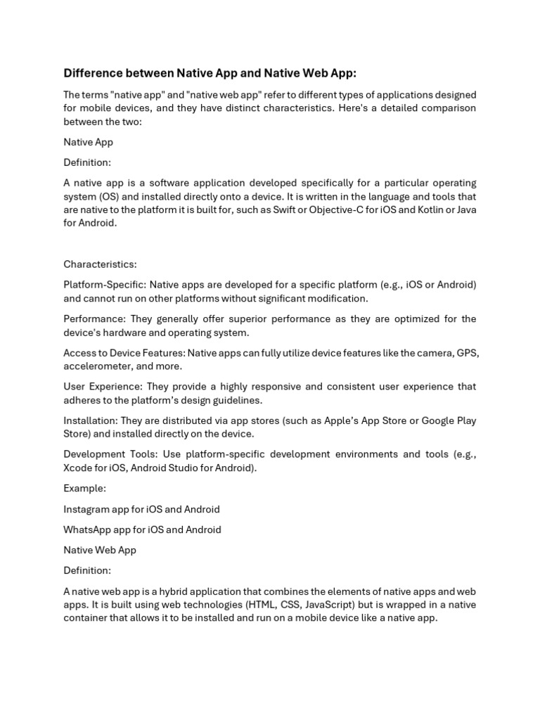 Difference Between Native App and Native Web App | PDF | Mobile App ...