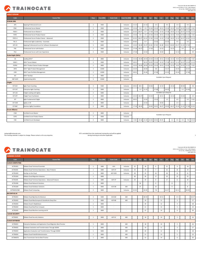 2024 Trainocate Malaysia Training Calendar. | PDF | Amazon Web Services | Cloud Computing