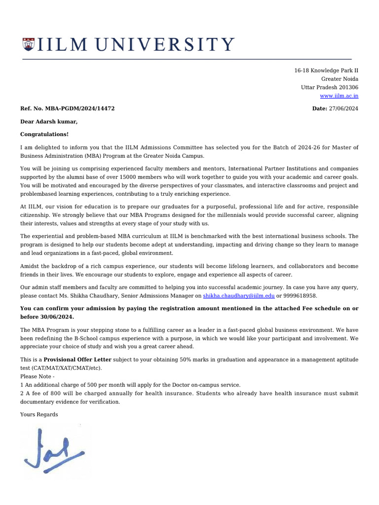IILM MBA Admission Offer 2024-26 | PDF | Learning | Behavior Modification