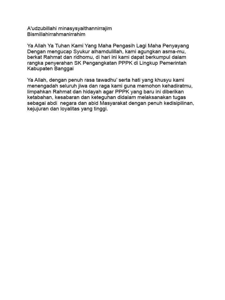 Doa Penyerahan SK PPPK | PDF