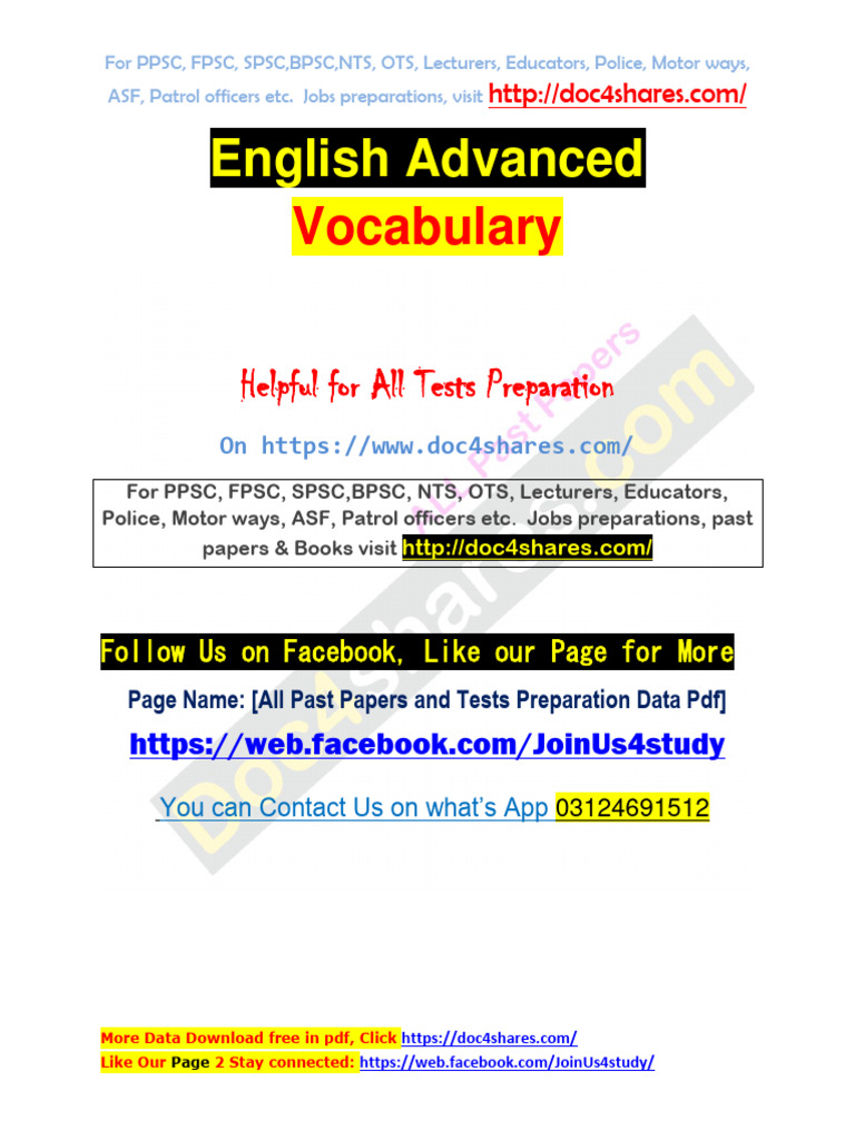 English Advanced Vocabulary Very Useful For Tests | PDF | Inspector | Ranks