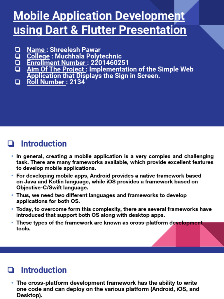 MAD Presentation using Dart and Flutter | PDF | Mobile App | Cross Platform Software
