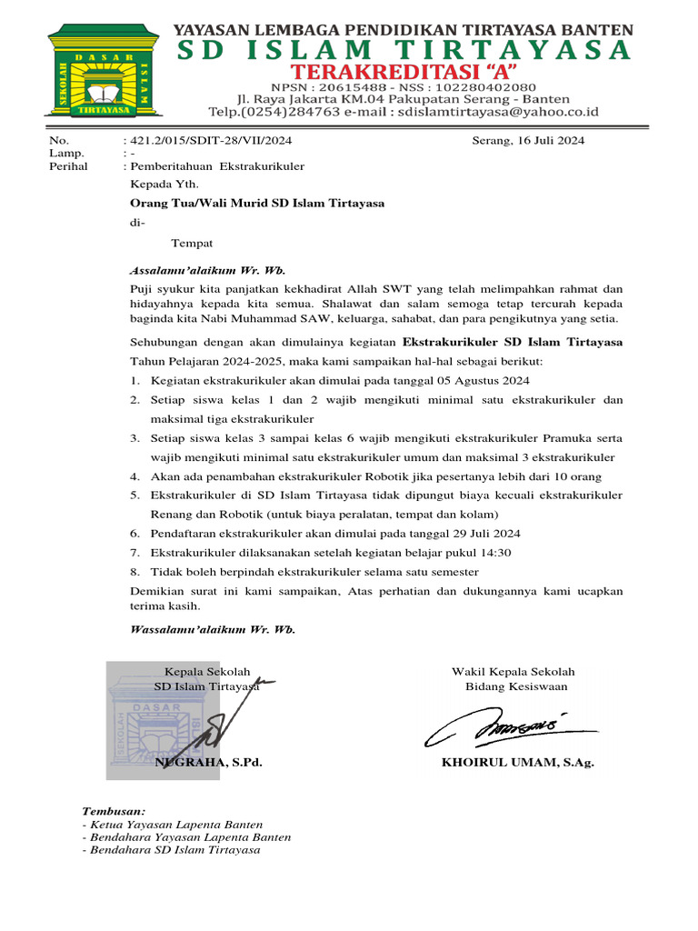 Surat Pemb. Ekstrakurikuler | PDF