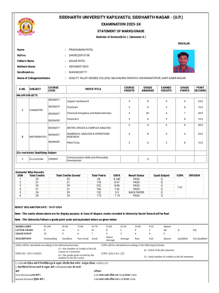 Pradhuman 6th Seme Result | PDF