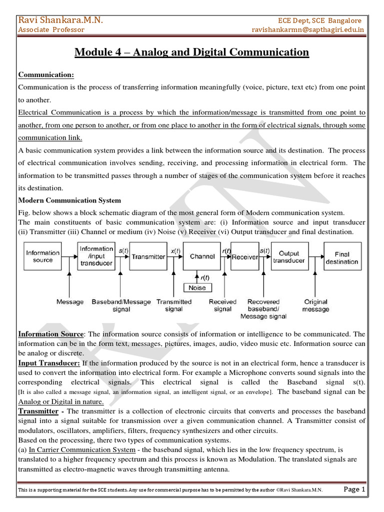 Basic Electronics Module 4 2021 22 Analog Digital Communications Pdf Modulation Antenna