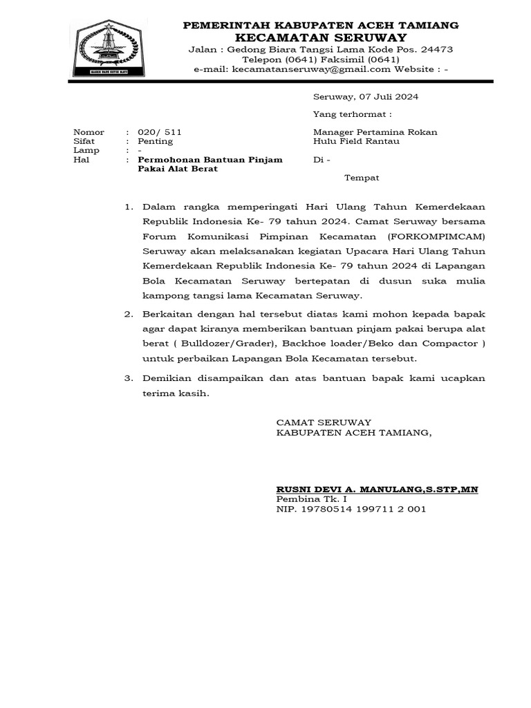 Surat Pinjam Pakai Alat Berat | PDF