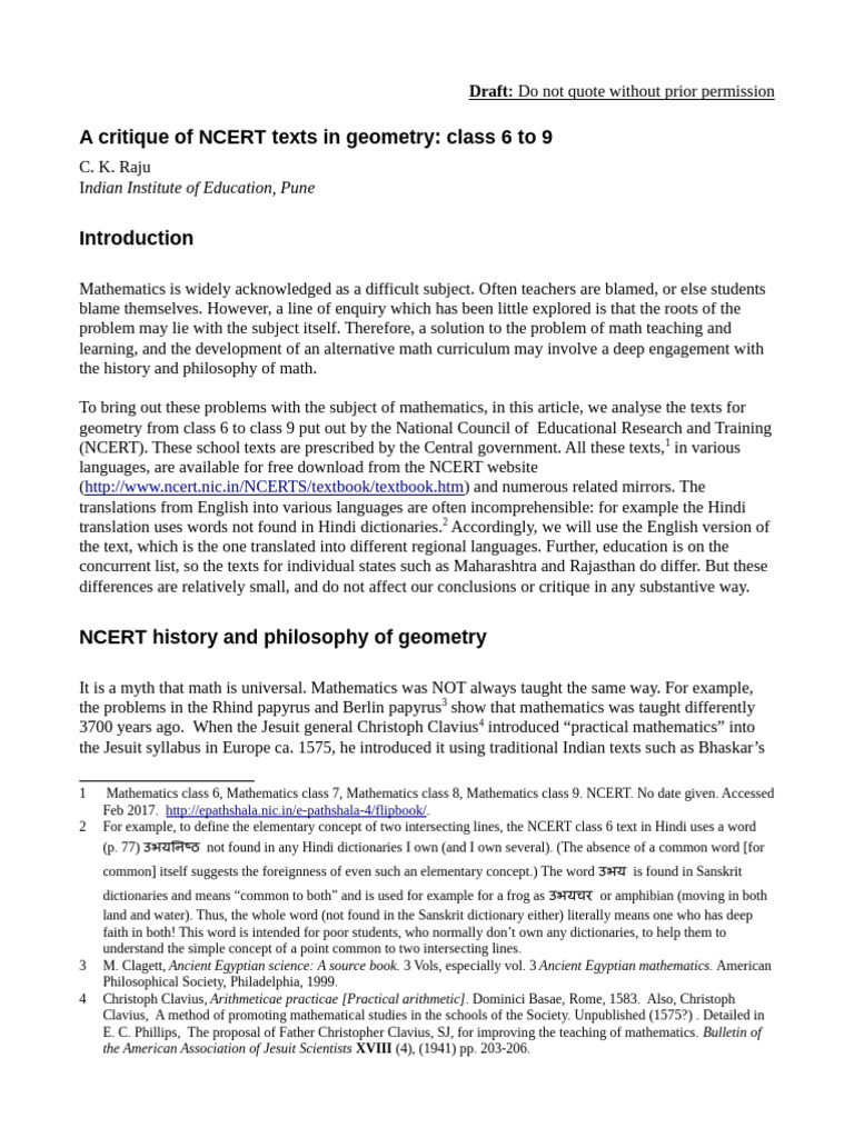 Critique of NCERT Geometry Texts | PDF | Mathematical Proof | Line ...