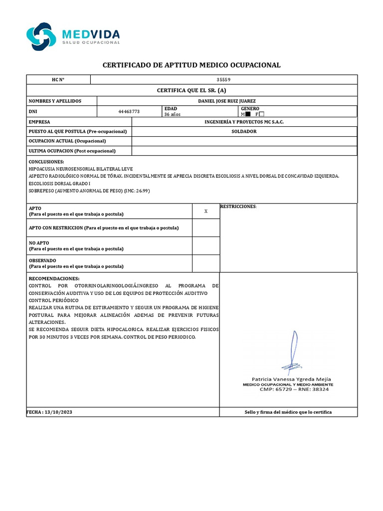 Emo Ruiz Juarez | PDF | ruido | Examen físico
