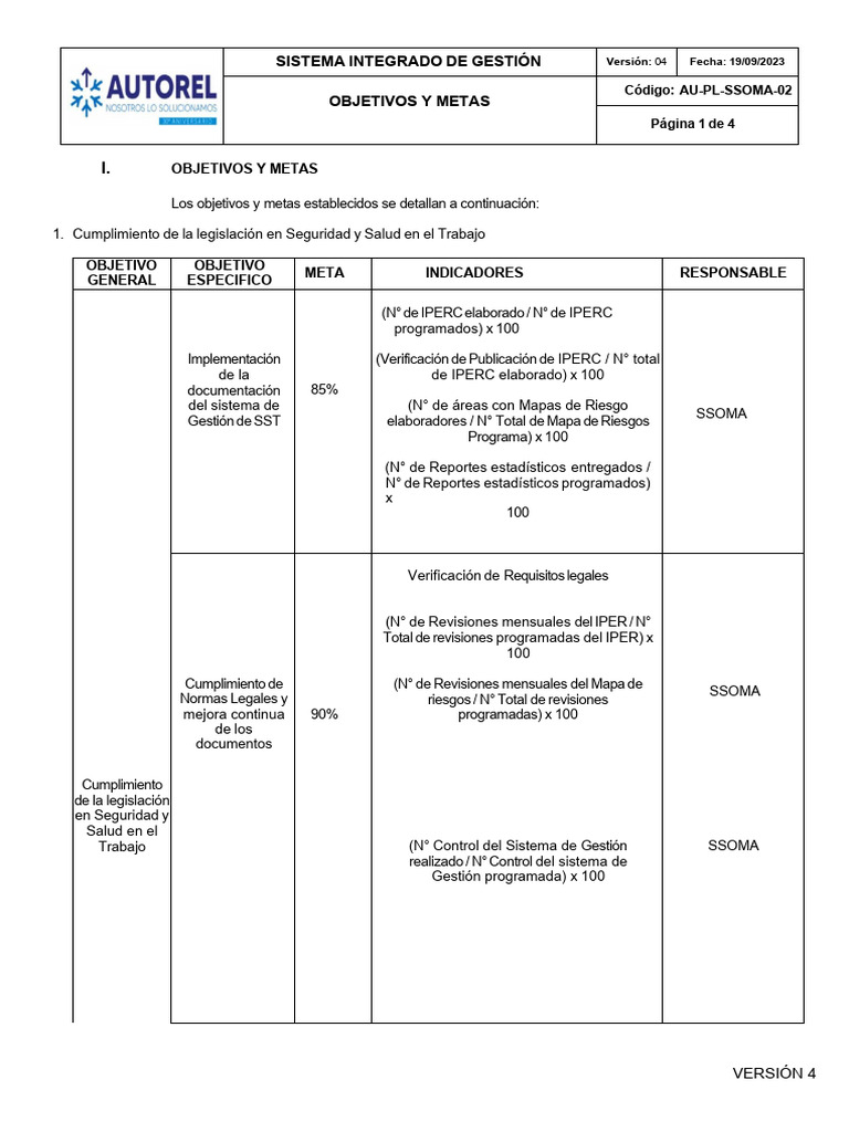Objetivos y Metas SGSST | PDF Objetivos y Metas SGSST | PDF