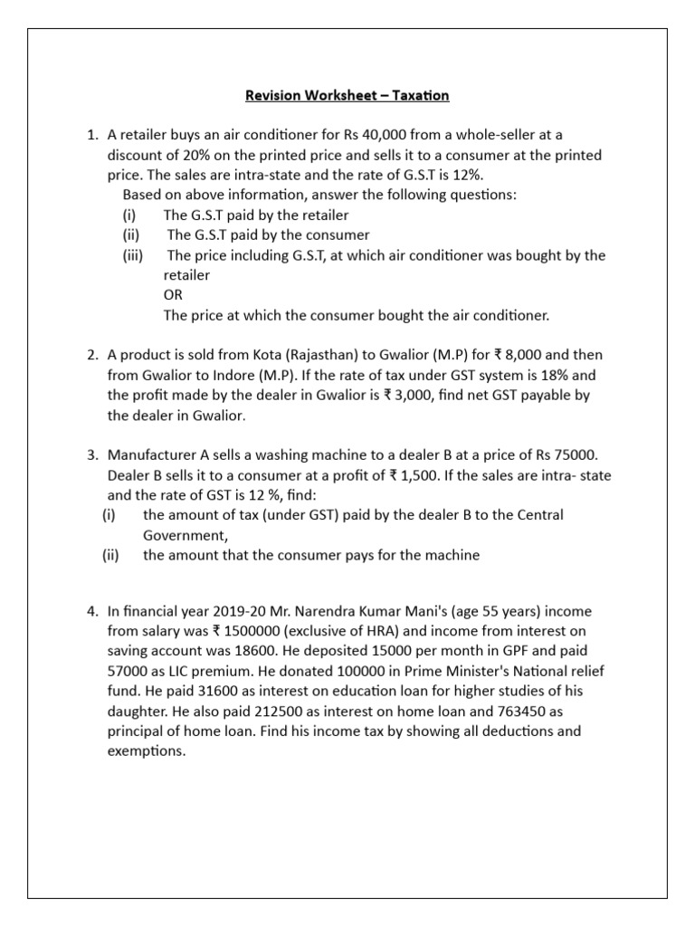Taxation Revision Worksheet | PDF | Taxes | Income Tax