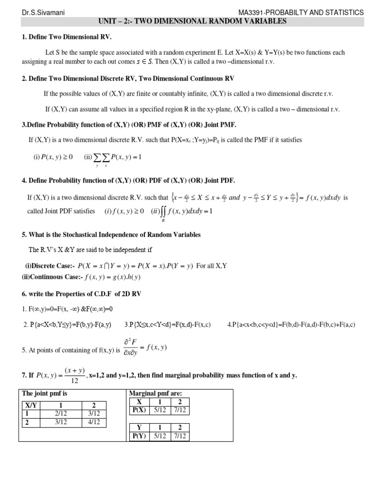 Unit-2 Part A | PDF | Probability Distribution | Probability Density Function