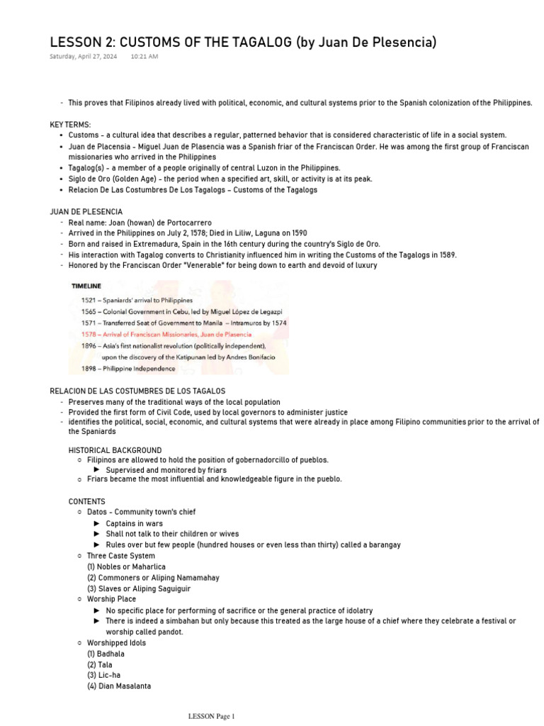 Lesson 2 Customs of The Tagalog | PDF | Philippines