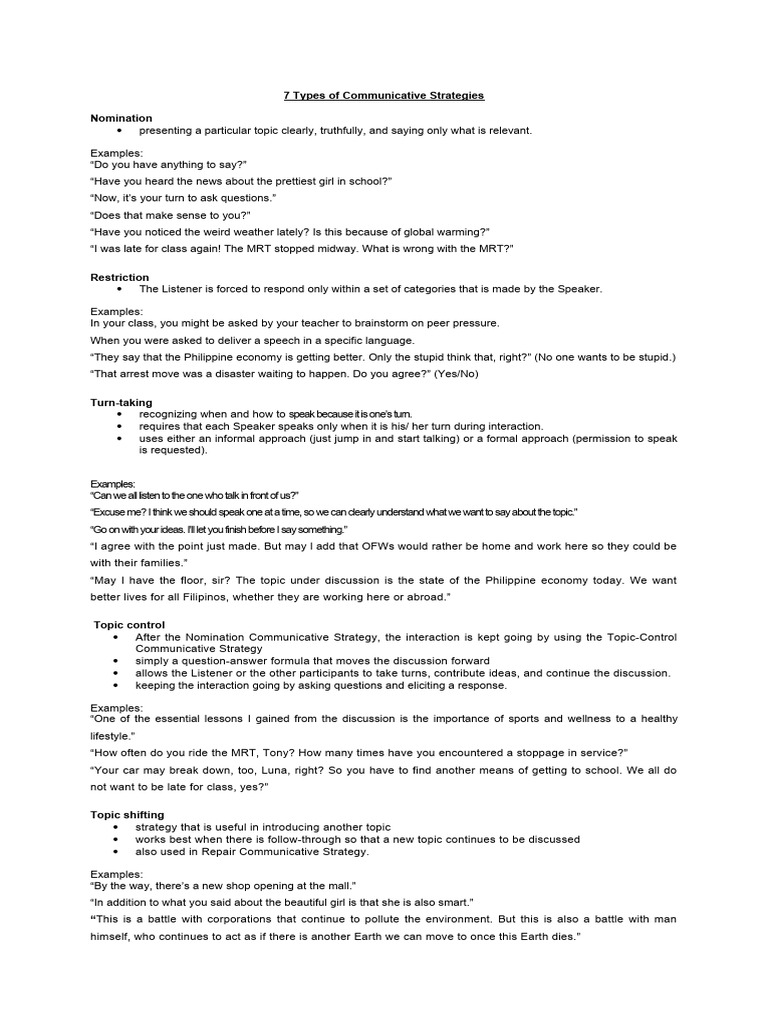 7 Communicative Strategies Explained | PDF | Communication | Human ...