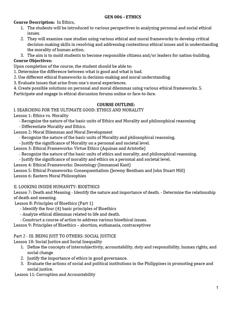 Gen 006 Ethics 1ST Sem 2023 .Modules | PDF | Morality | Virtue